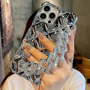 Amazon.com: Changjia for iPhone 15 Pro Max Glitter Diamond Case with Wrist Strap Loop, Cute ...