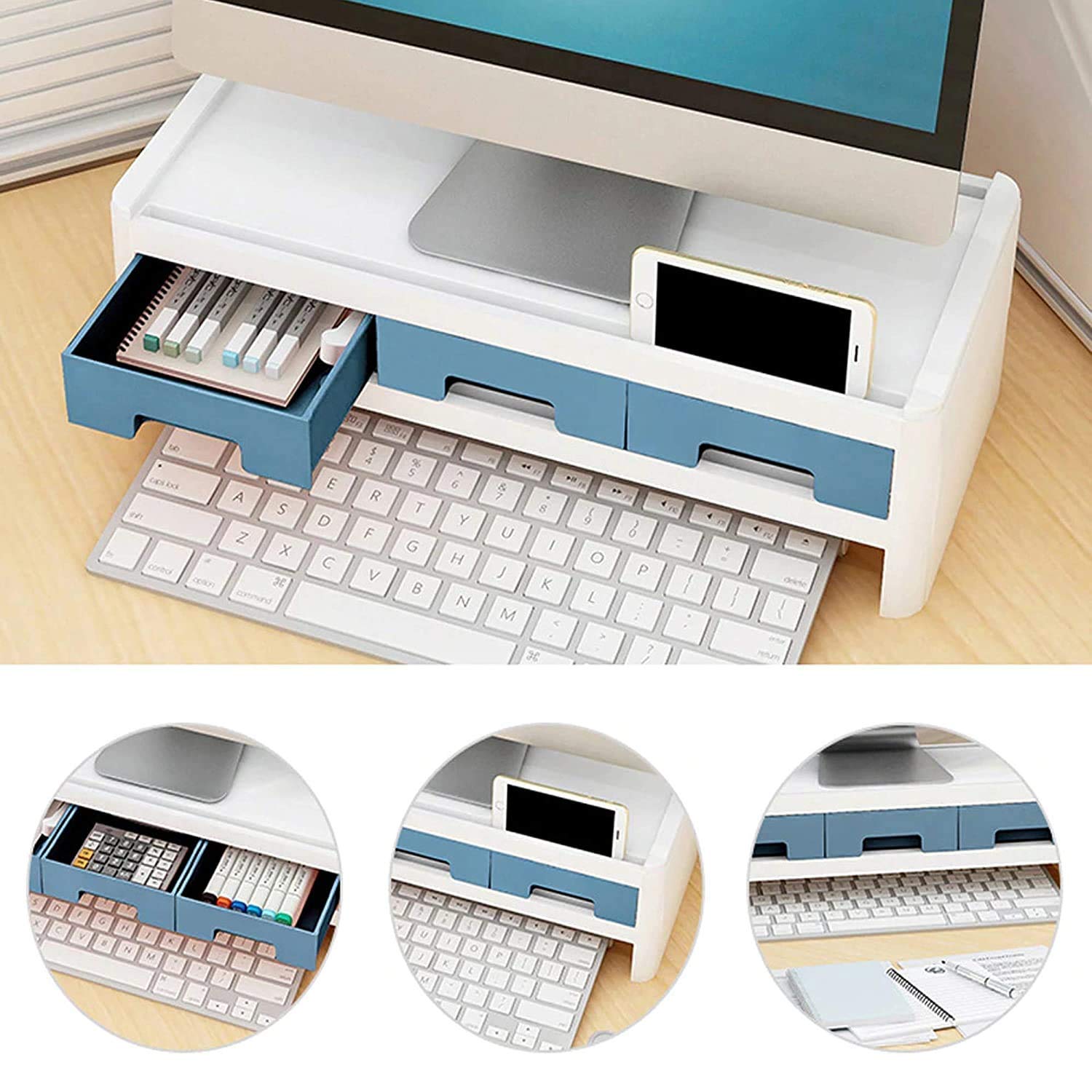 Buy ERULIAF Computer Monitor Plastic Stand Riser with Storage Drawer ...