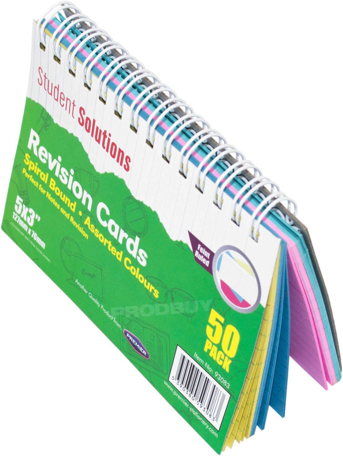 [Pack of 5] Revision Cards 50 Sheet 5x3" Lined Colour Paper Spiral Memo ...