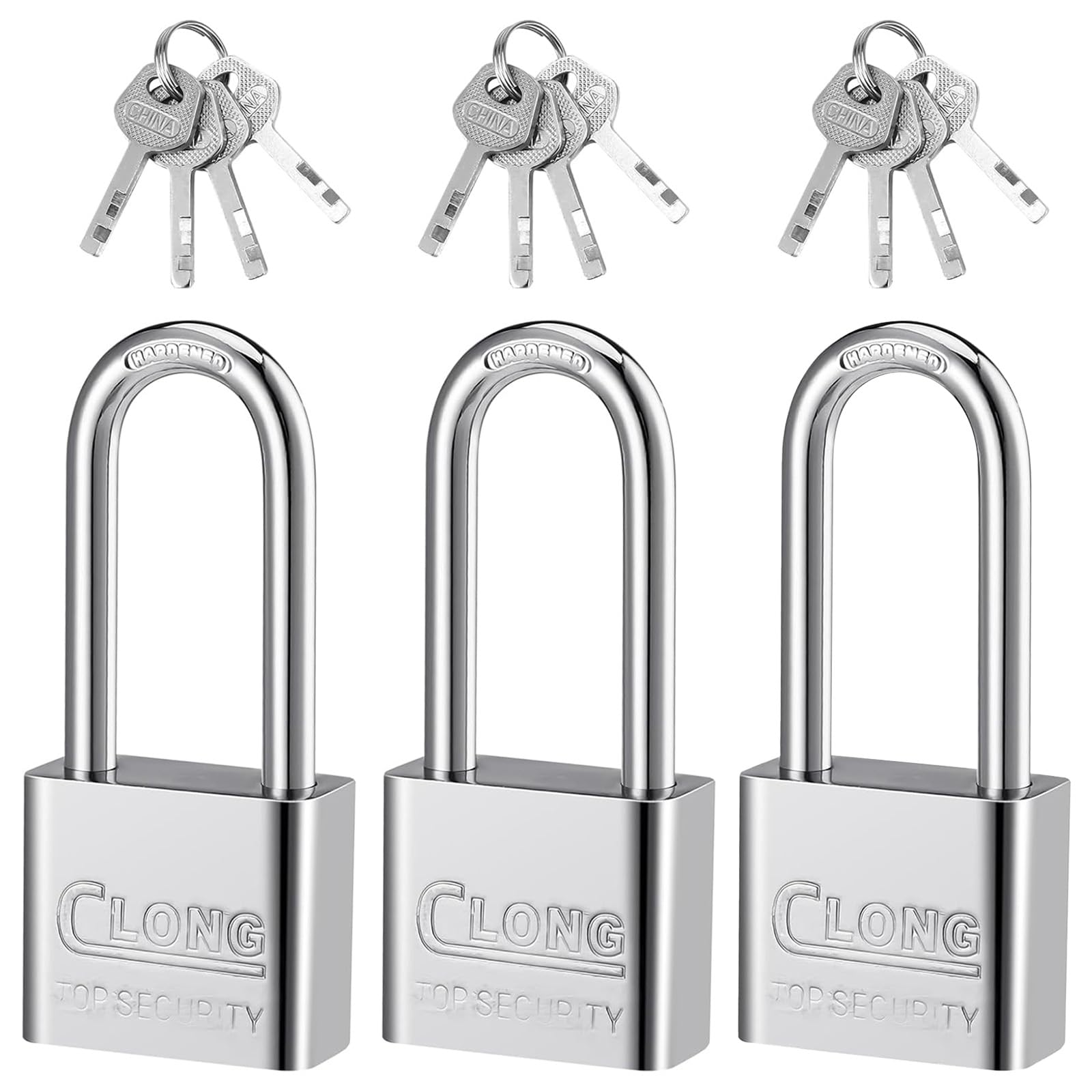 ZYNERY Padlocks with Keys, 3 Pack Padlock Long Shackle Padlock Outdoor ...
