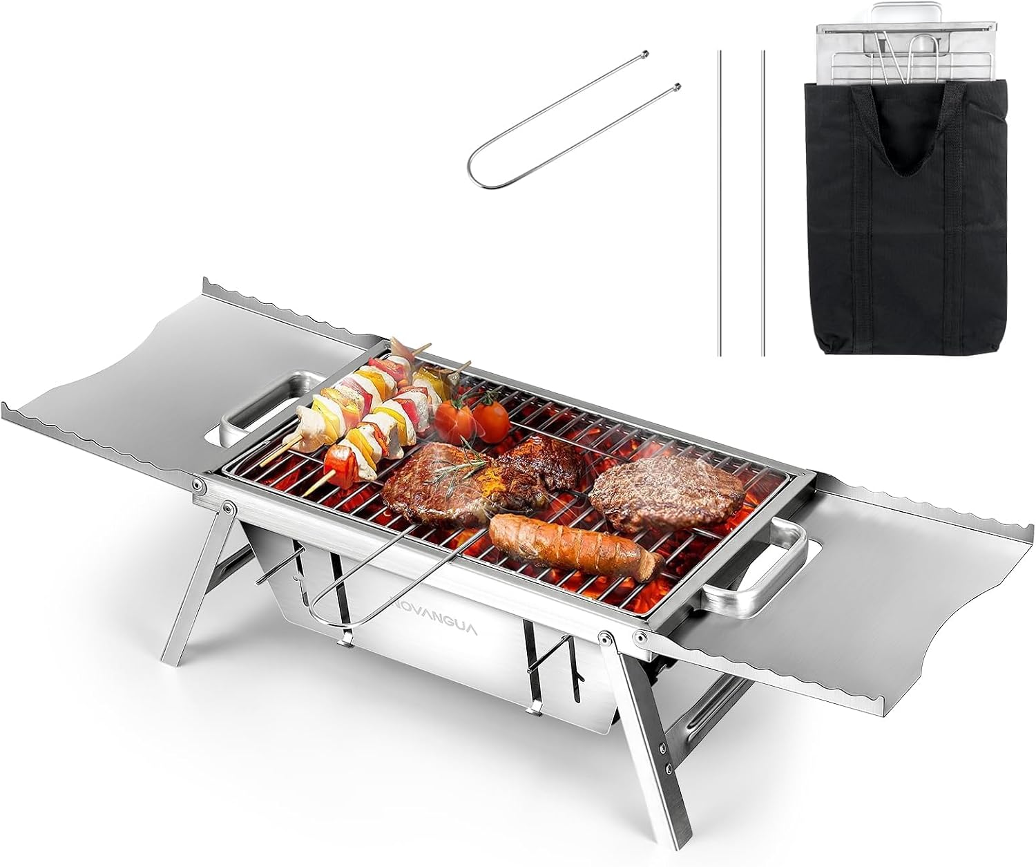 NOVANGUA Asador de Carbón Portátil Plegable,Asador de acero inoxidable ...