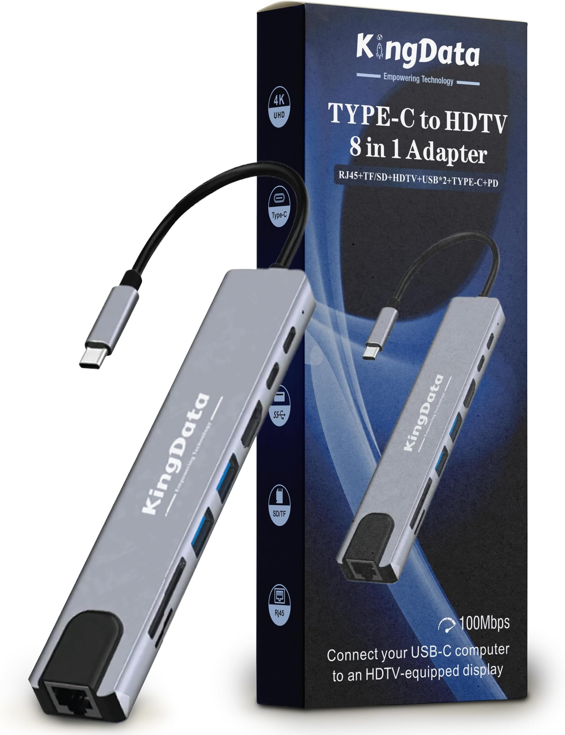 KingData USB C HUB, 8 in 1 Multiport Adapter with 87W PD, 4K HDMI, 2 ...