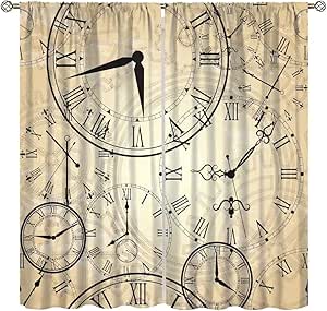 Amazon.com: DDCBNS Vintage Clocks Kitchen Curtains,Retro Mid Century ...
