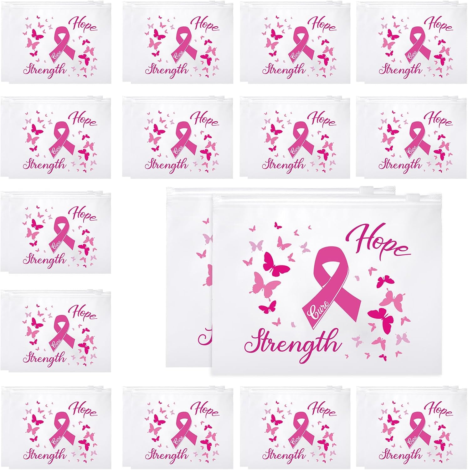 Amazon.com: Sanwuta 50 Pack Breast Cancer Awareness EVA Makeup Bags ...