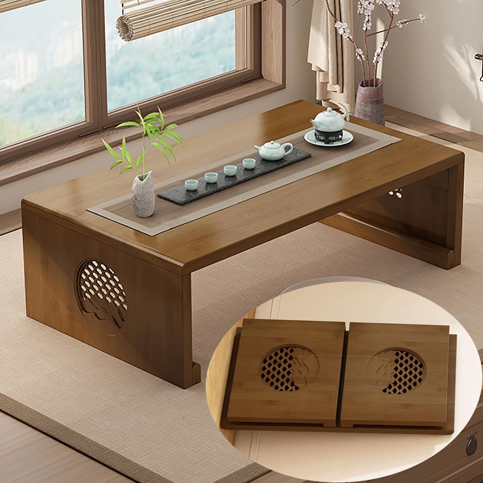 Amazon.com: YHGSYXL Foldable Japanese Floor Table Bamboo Folding Coffee ...