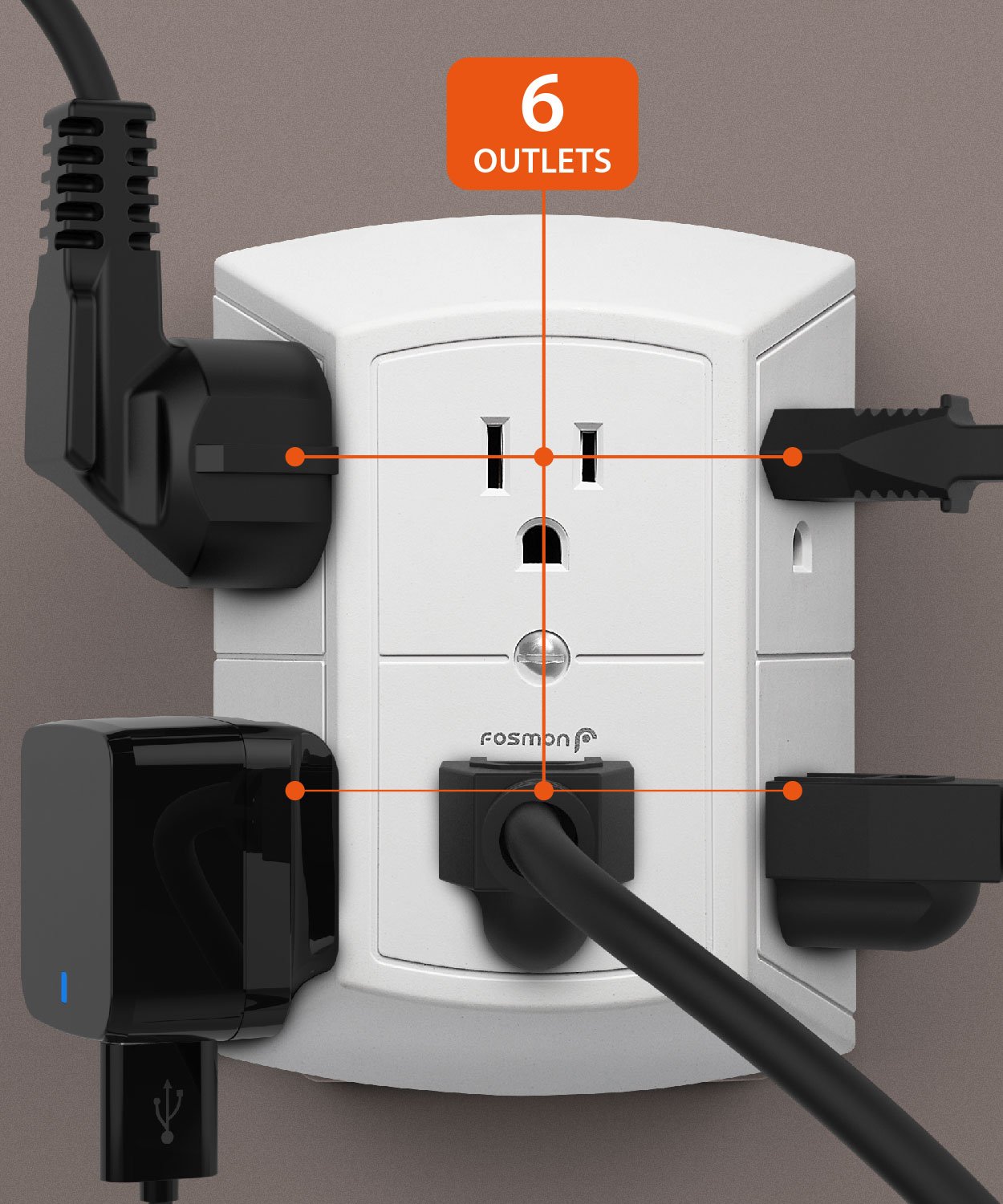 Snapklik.com : 6-Outlet Wall Plug, Six Plug Outlet Adapter, Multiple 6 ...