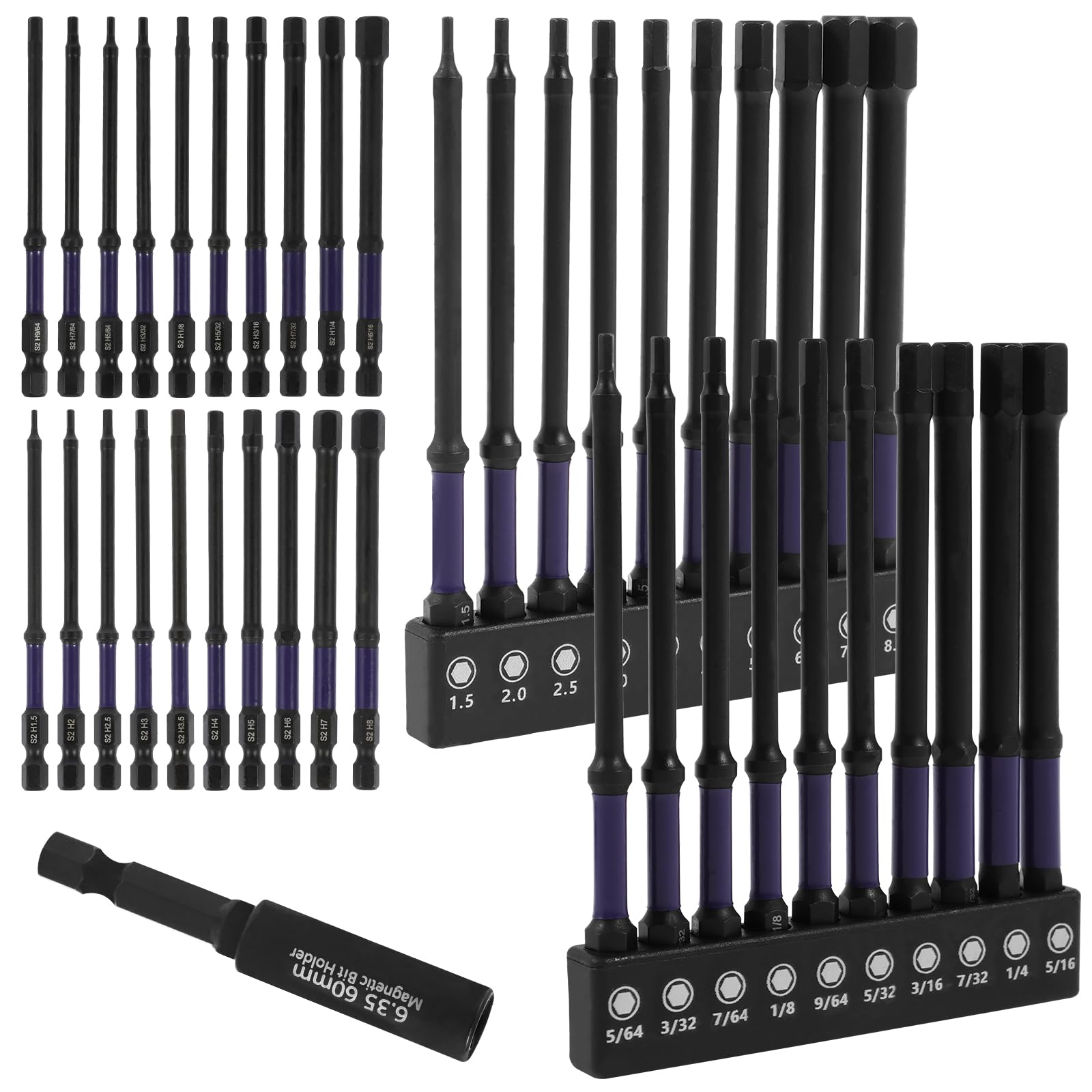 Juego de 21 brocas de llave Allen con cabeza hexagonal de impacto ...