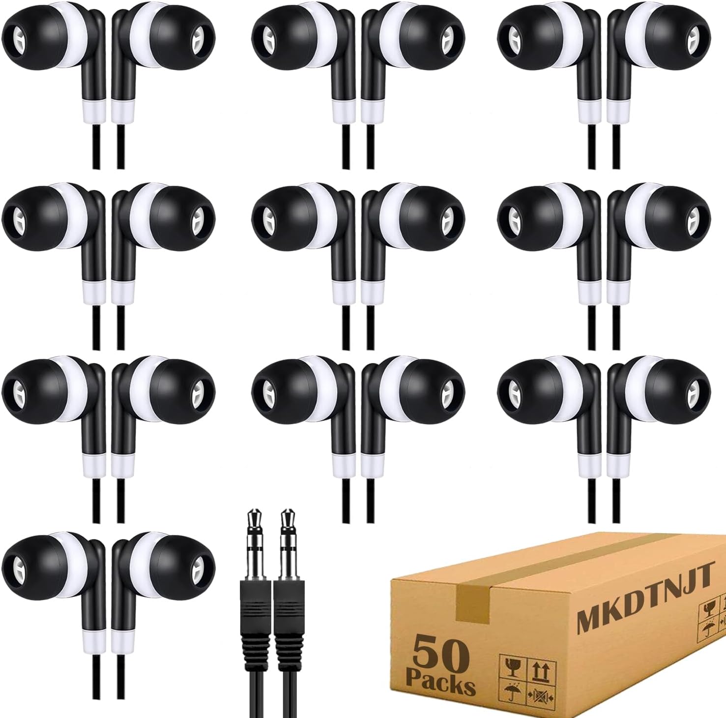Amazon.com: Bulk Earbud Headphones 50 Pack for School Classroom Kids ...