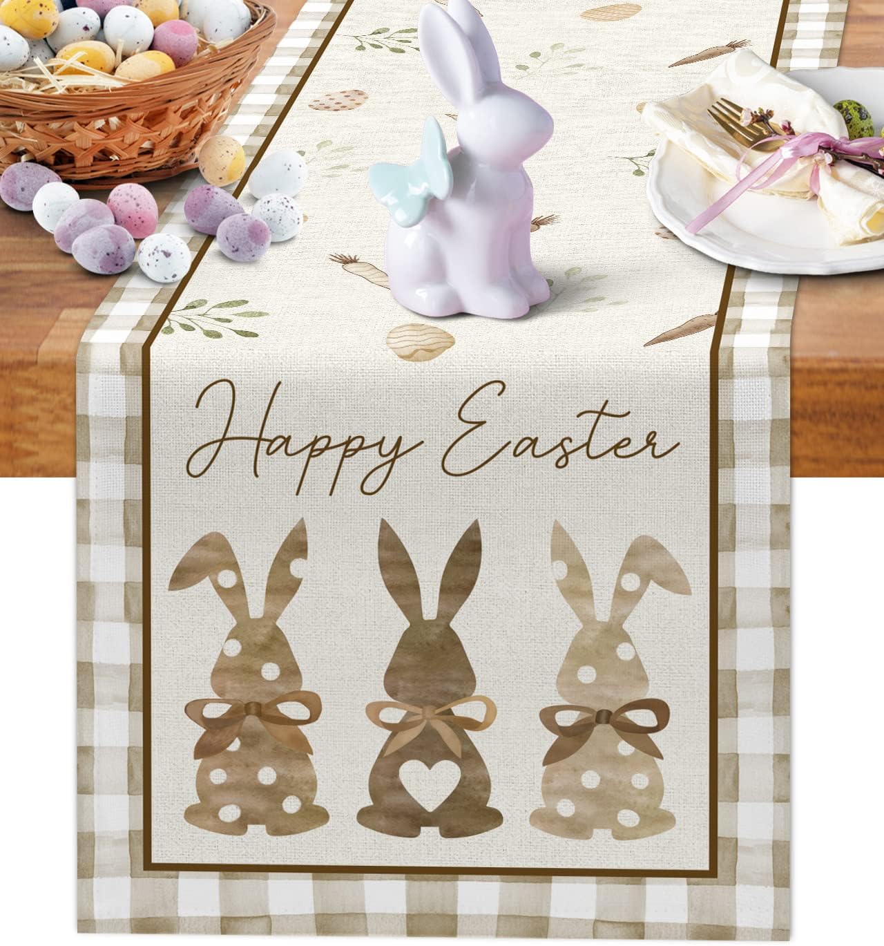 Amazon.com: Bunny Happy Easter Table Runner,Cotton Linen,Carrots Rabbit ...