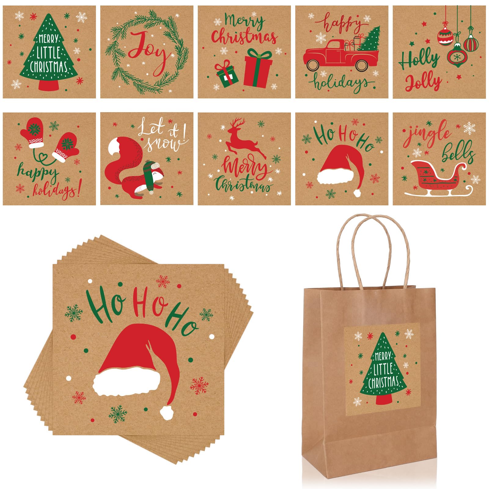 Amazon.com : AnyDesign 50Pcs Christmas Kraft Paper Tags Stickers Labels ...