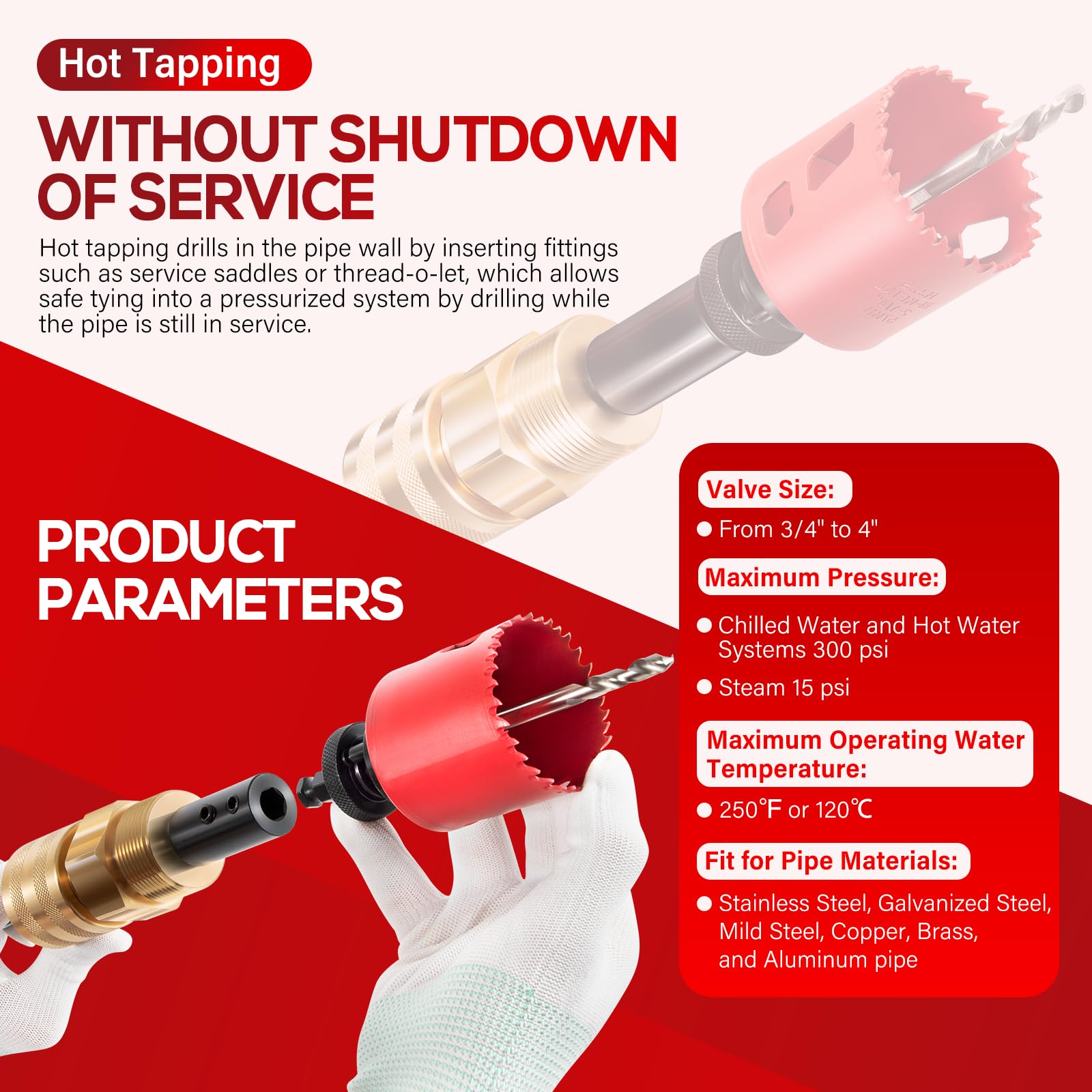 08350 Mechanical Hot Tapping Machine Complete Kit Fit for NPT 3/4" to 4 ...