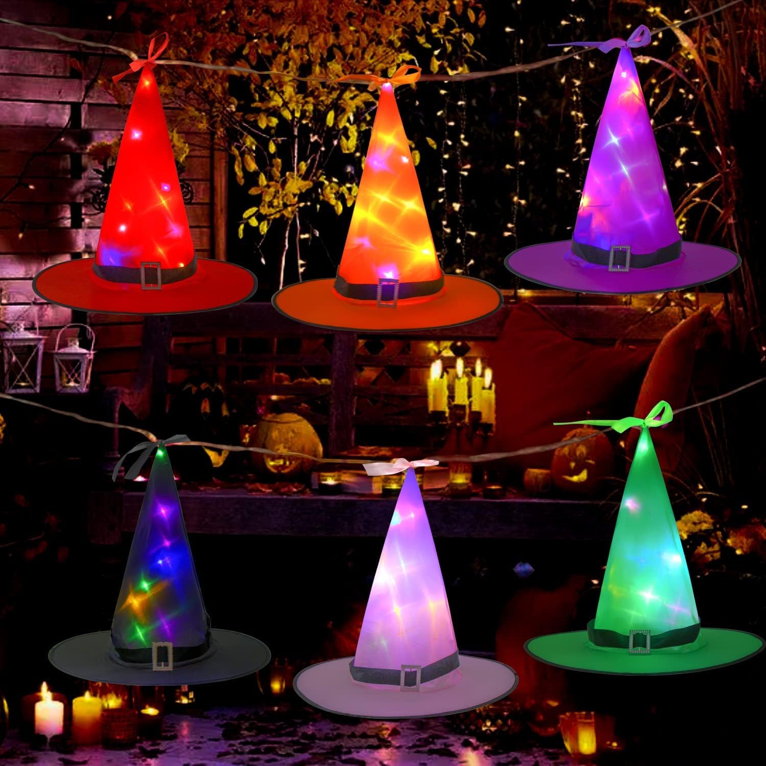 Amazon.com: STEFORD Halloween Decorations Witch Hat Lights,6pcs Hanging ...