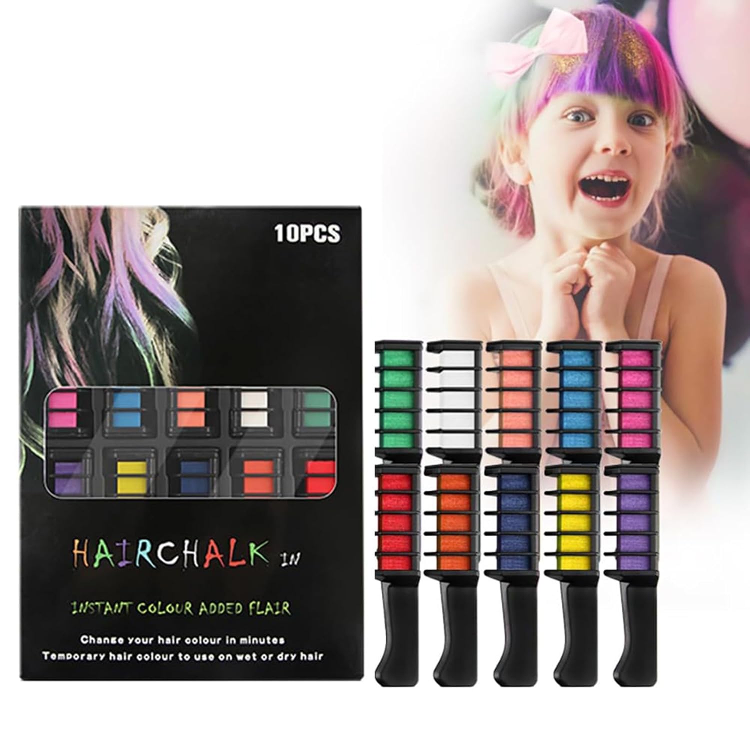 Amazon.com: Festive Fun Hair Chalk Comb, 10 Colors Temporary Chalk Hair ...