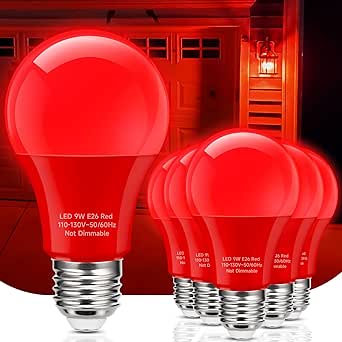 LEDERA LED Red Light Bulb, 60W Equivalent, A19 Red Color Light Bulbs ...