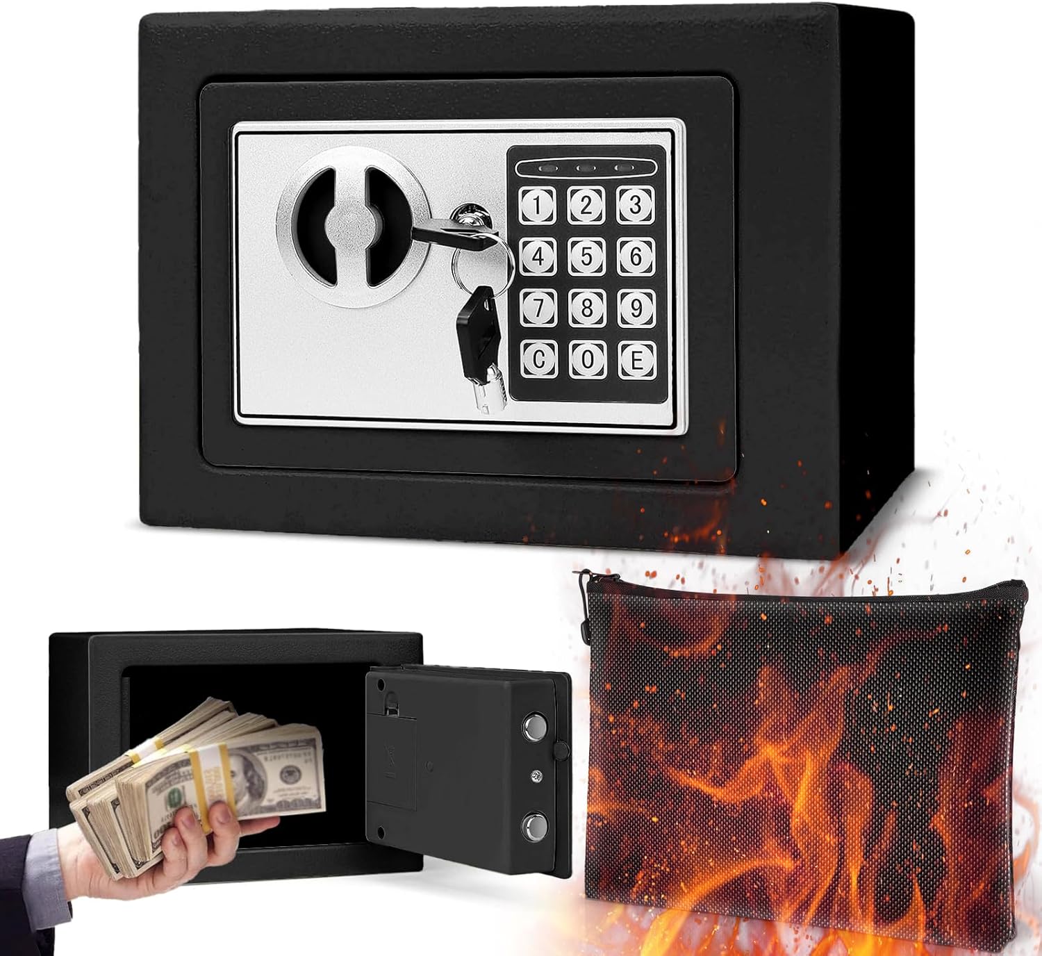 Home Safe Box, Fireproof Waterproof with Fireproof Money Bag, Secure ...
