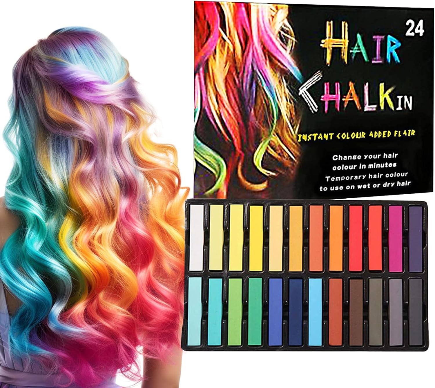 Hair Chalk Pens, 24Color Temporary Hair Chalk Comb, Hair Chalk for Kids ...