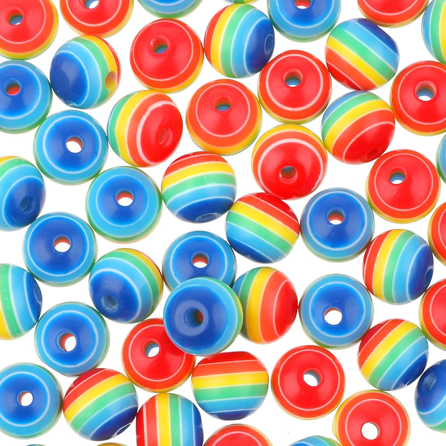 Amazon.com: 100 Pcs Rainbow Beads 10mm Round Stripe Beads, Pride Beads ...