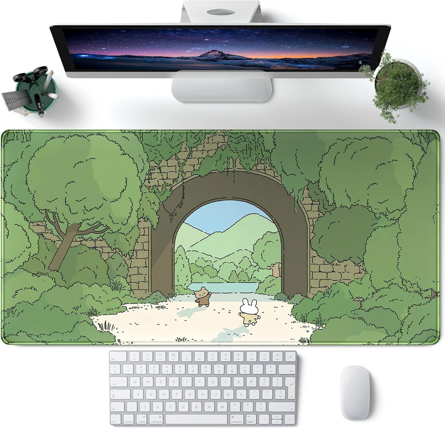 Cute Kawaii Desk Mat Green Anime Large Mouse Pad XXL Extended Gaming ...