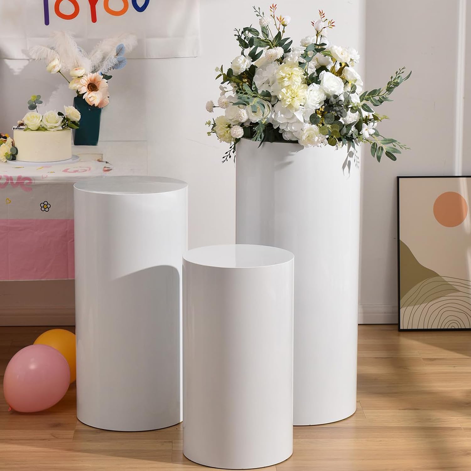 Amazon.com: Cylinder Display Pedestal Stands for Parties, Metal Cake ...
