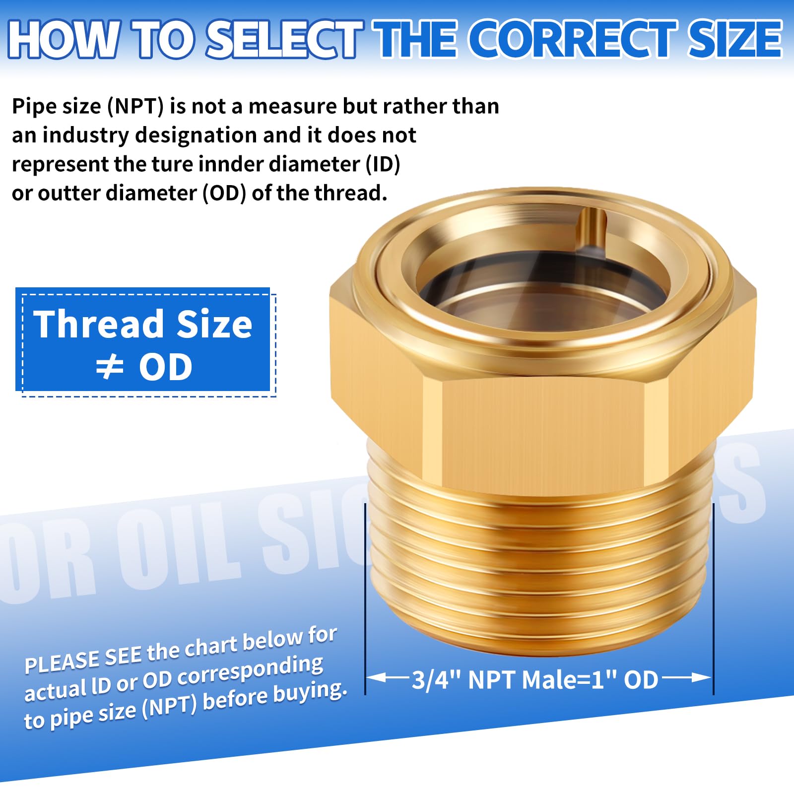 Snapklik.com : 3/4 NPT Air Compressor Oil Sight Glass, Male Hex Head ...