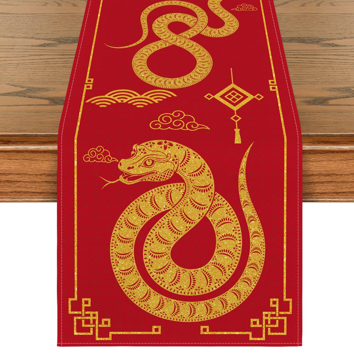 Winter Table Runner Artoid Mode Red And Golden Chinese Zodiac Snake ...