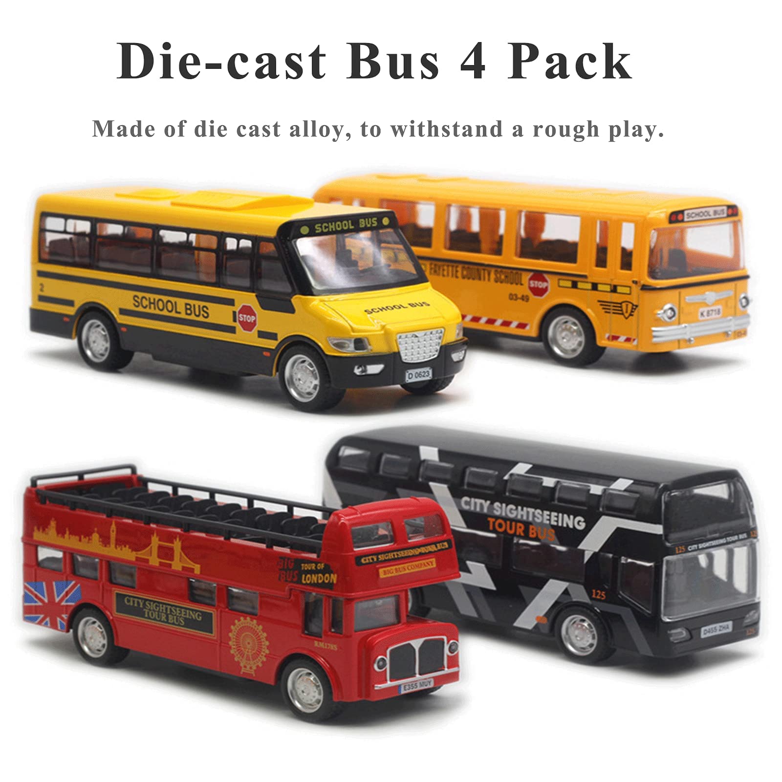 OTONOPI Bus Toys Die Cast Metal Toy Cars Pull Back School Bus Double ...