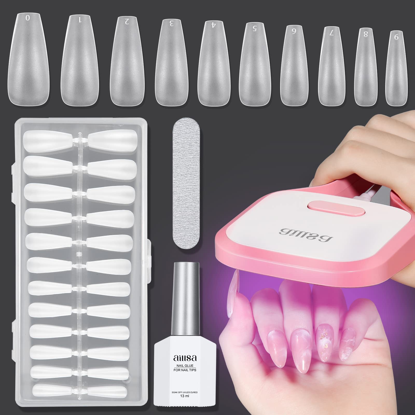 Snapklik.com : AILLSA Nail Tips And Glue Gel Kit - Coffin Matte Soft ...