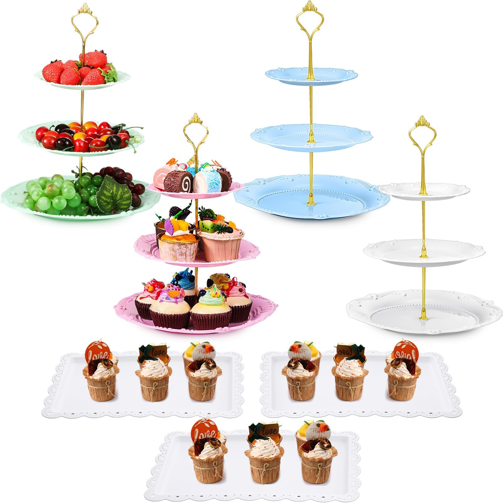 Amazon.com: 3 Tiered Metal Cupcake Stand Set of 2, Gold Tiered Dessert ...