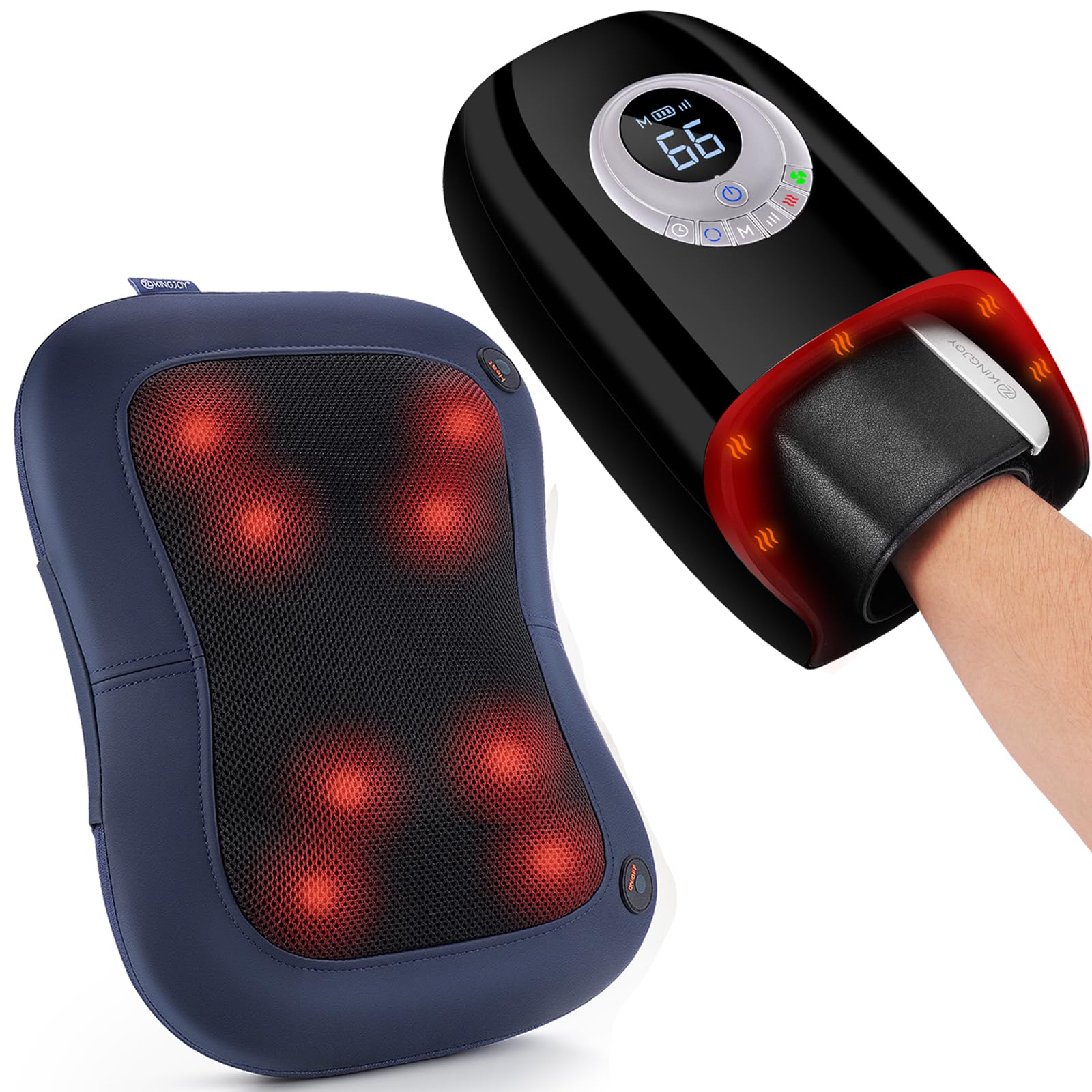 Amazon.com: KINGJOY 2 Pack - Back Massager with Heat and Hand Massager ...