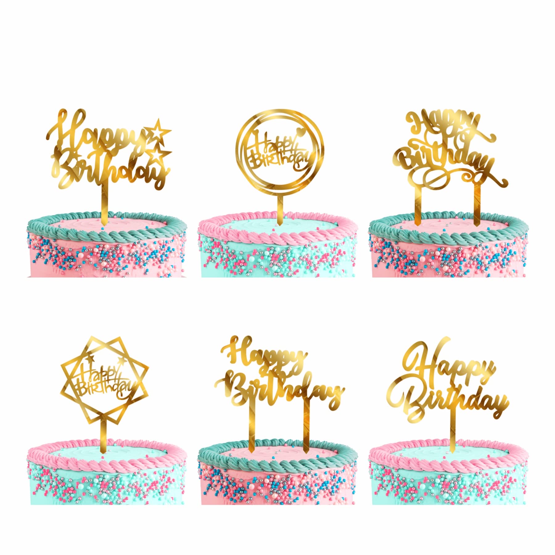 Infistyle Happy Birthday Cake Topper 6 Pcs Cake Topper For Birthday ...