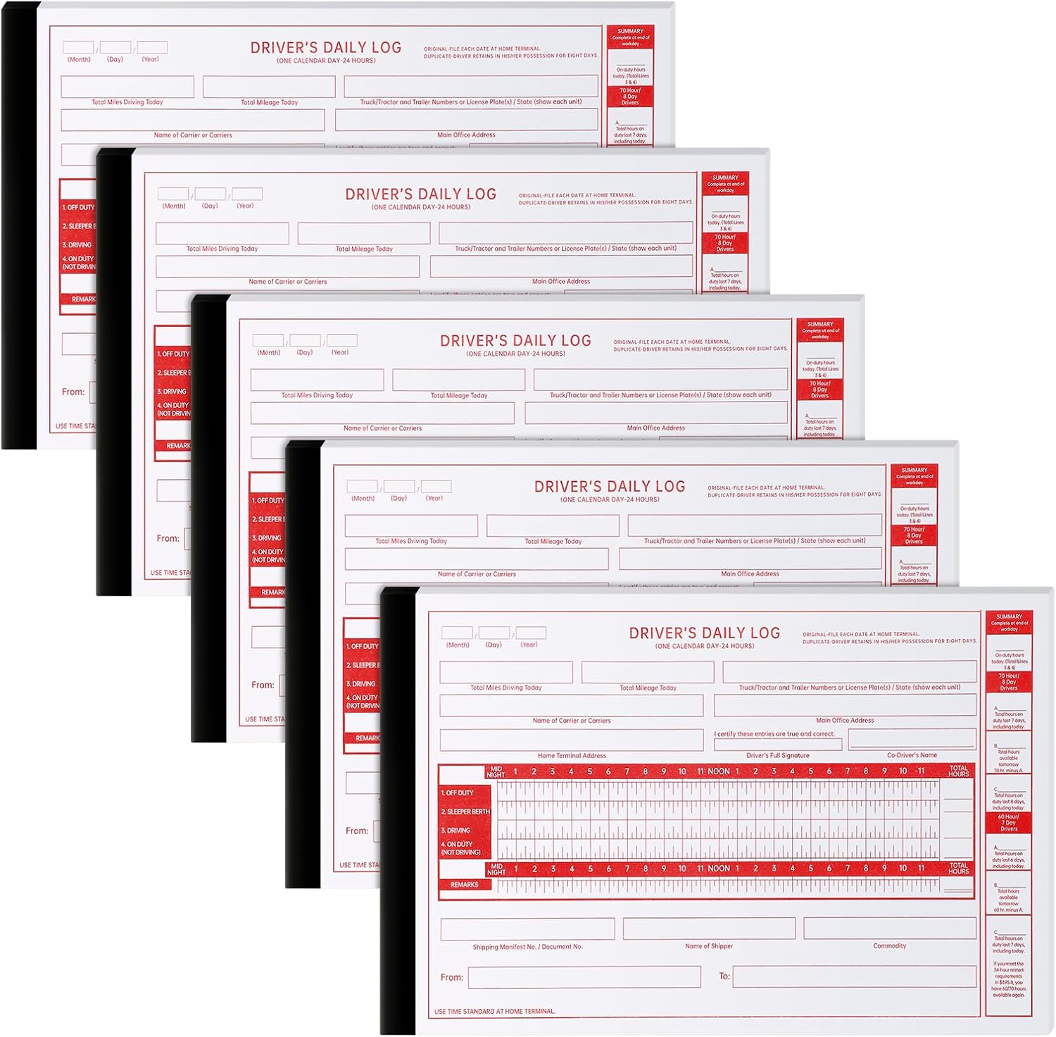 Amazon.com : Weekgrat 5 Pack Driver Daily Log Book 8.5" x 5.5" Log Book ...