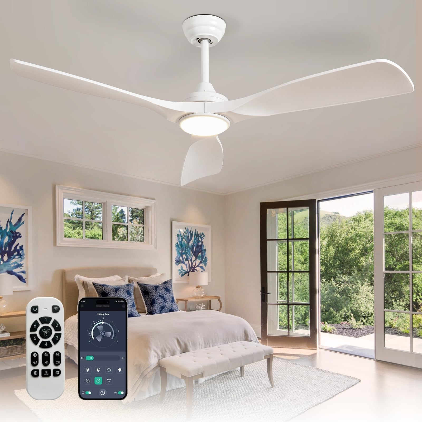 BvenuBigLite Outdoor Ceiling Fan with Light: 52 Inch 3 Blade Outdoor ...