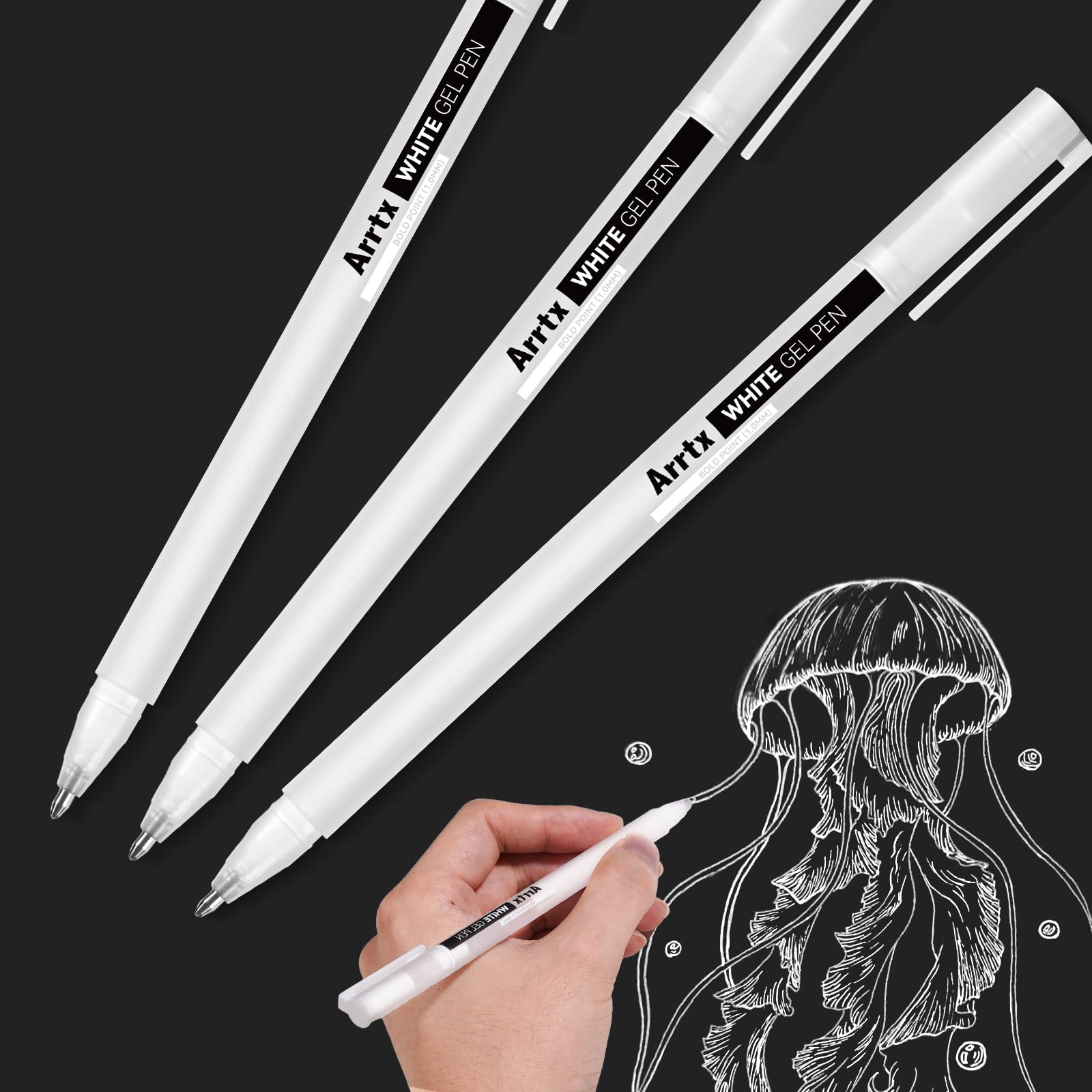 Arrtx White Gel Pen set, 1mm Gelly Roll Gel Ink Pen for Black Paper ...