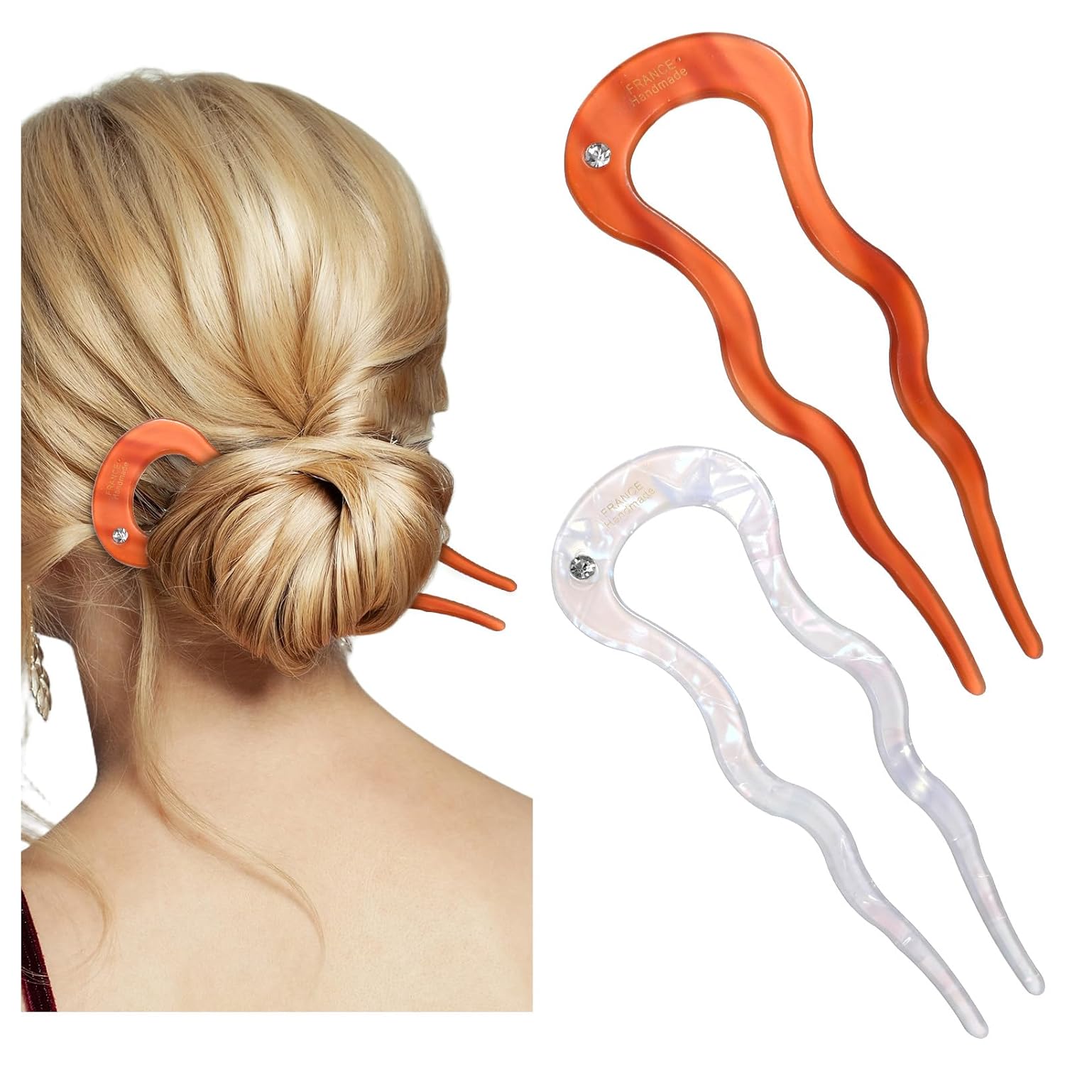 Amazon.com : 2 Pcs French Hair Pin U Shaped French Pin Wavy French ...