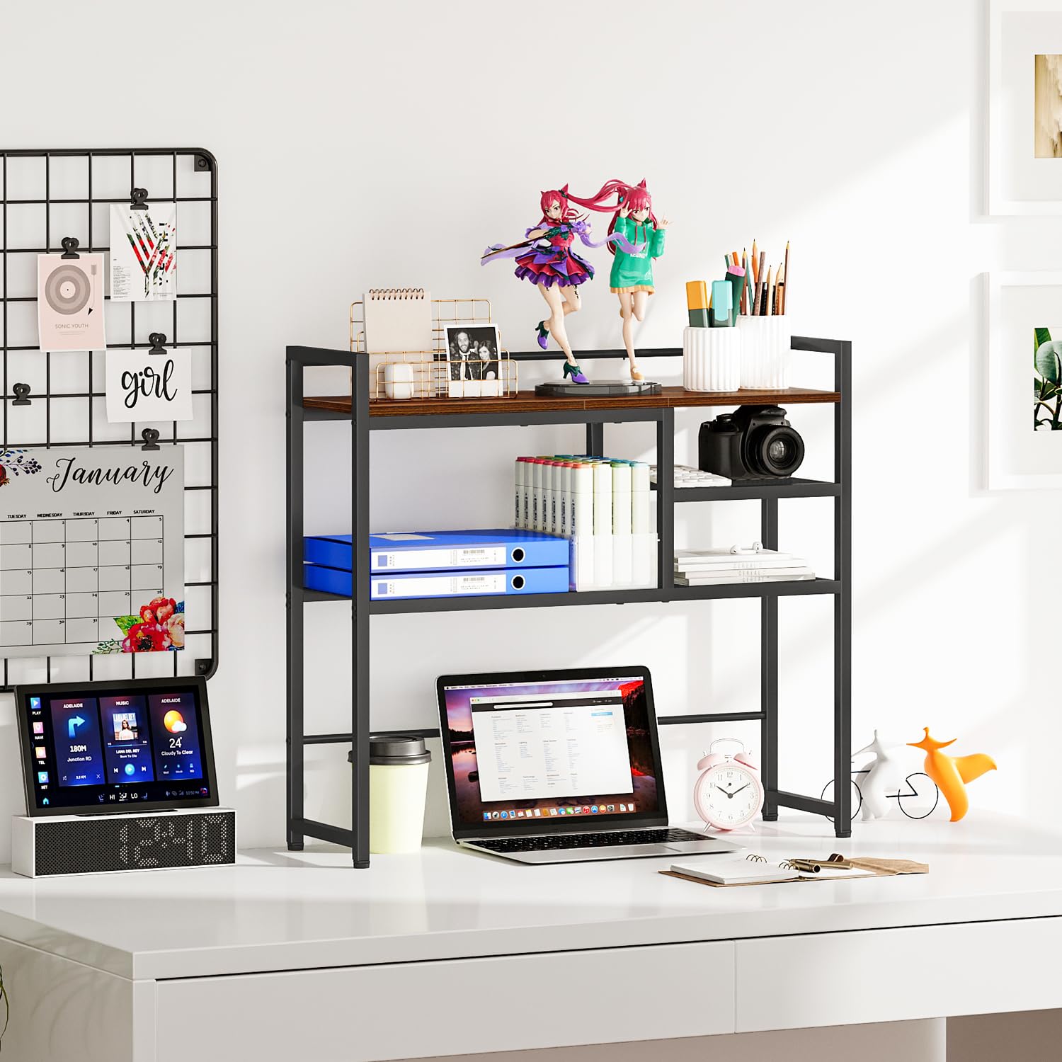 Office Desk Organizer 2-Tier Metal Desk Shelf Organizer - With Grid ...