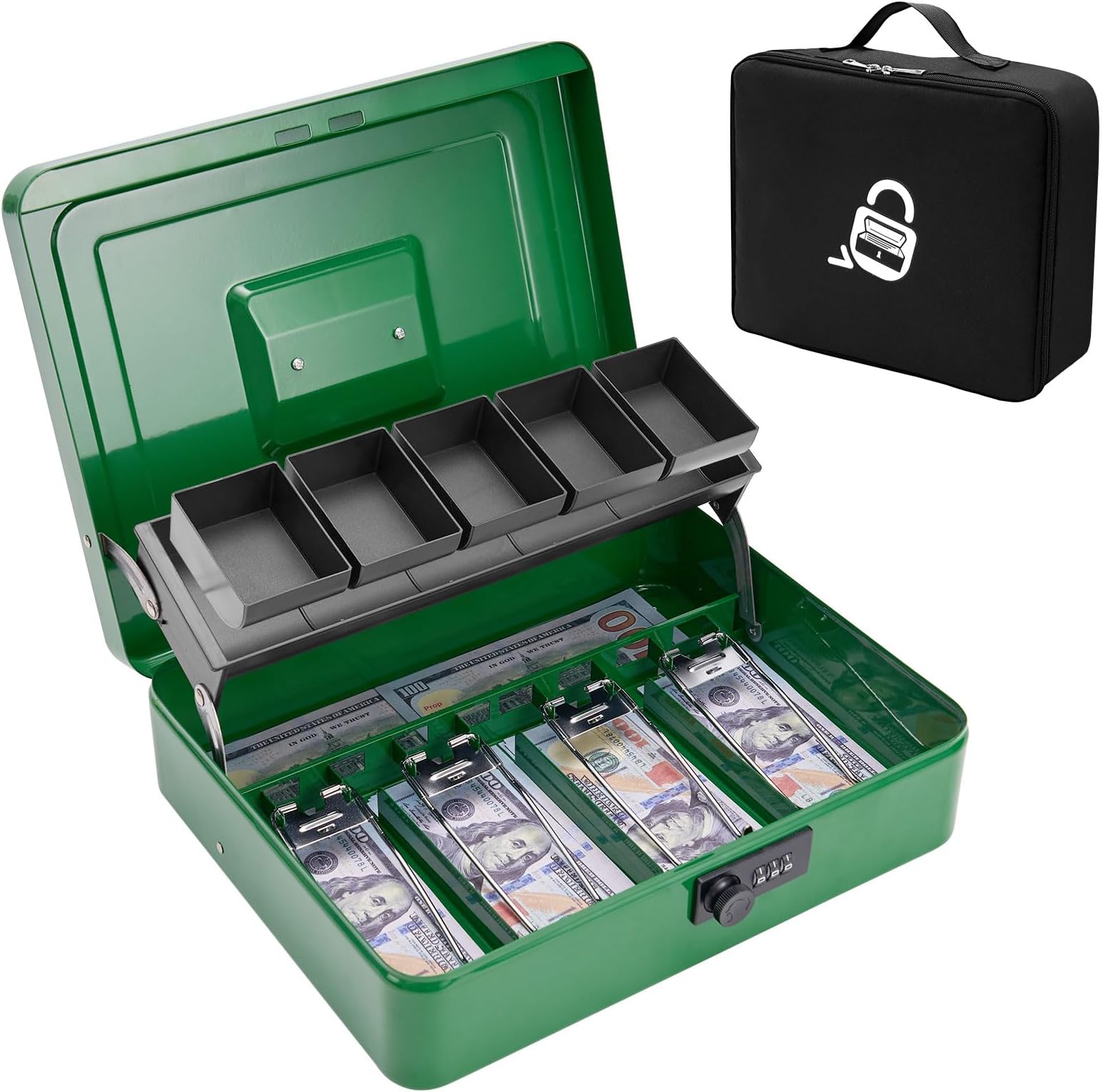 Amazon.com: ZYNKORA Cash Box Metal Money Box with Tray & Key Lock ...