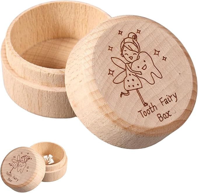 Eophmi Tooth Box, 1 Pcs Tooth Keepsake, Wooden Cartoon Patterned Square ...