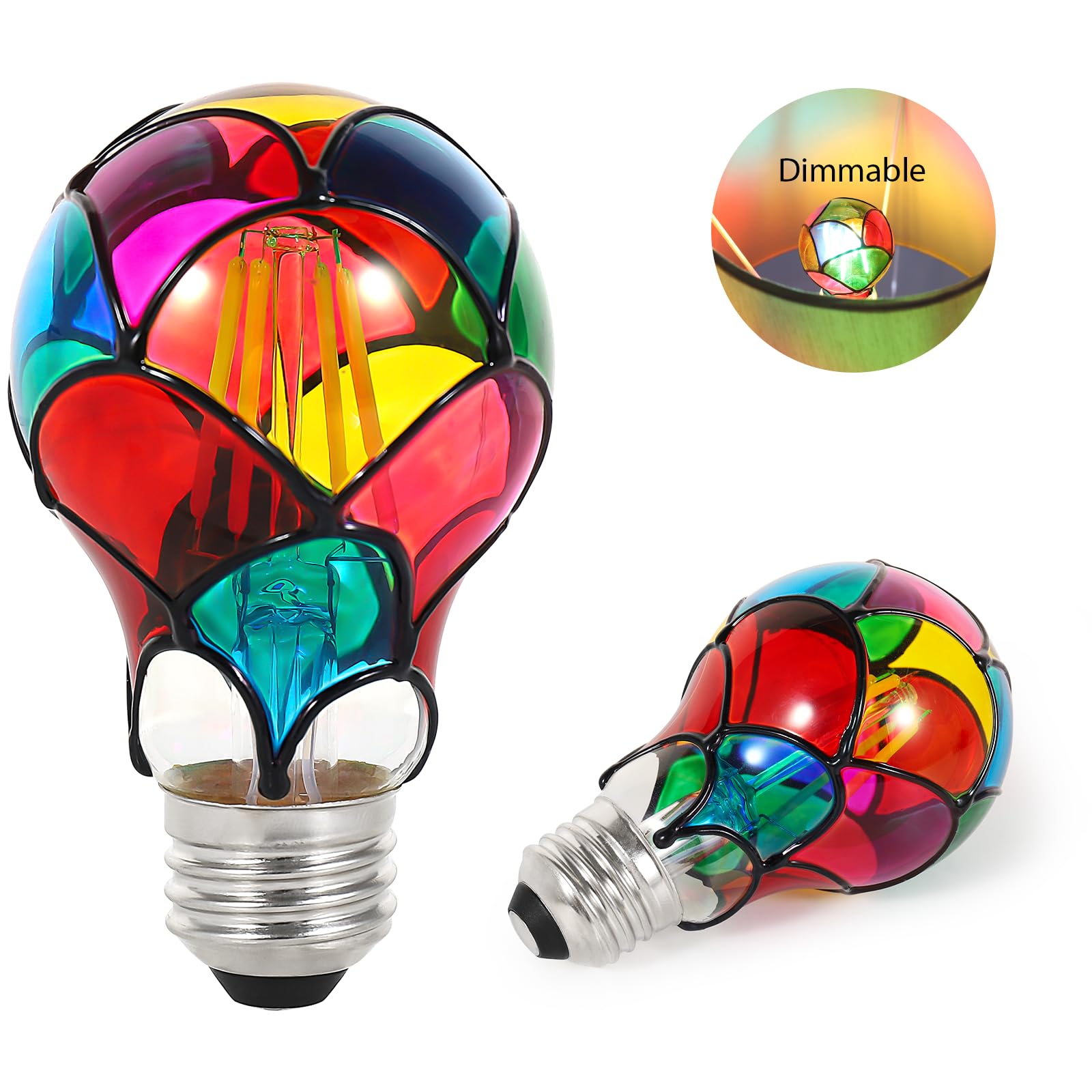 VALUCKY Dimmable Stained Glass LED Light Bulb,3.5W E26 Base A19/A60 ...