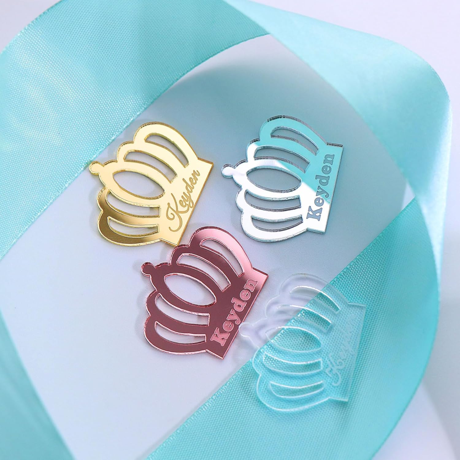 Amazon.com: 30Pcs Personalized Acrylic Crown Name Tags,Custom Mirror ...