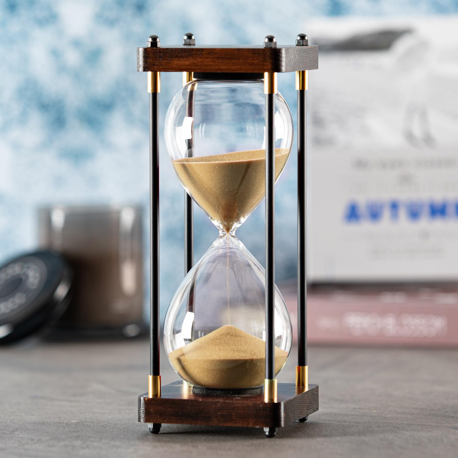 Amazon.com: Large Hourglass Timer 60 Minute, Decorative Wooden Sand ...