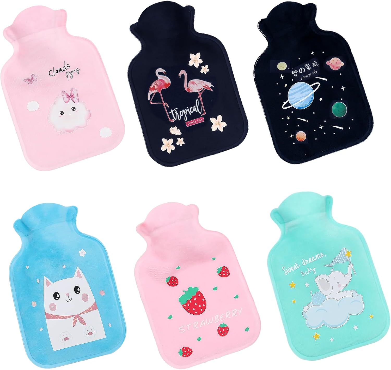 Mini Hot Water Bottle with Cover, 6 Pack Small Hot Water Bottles for ...
