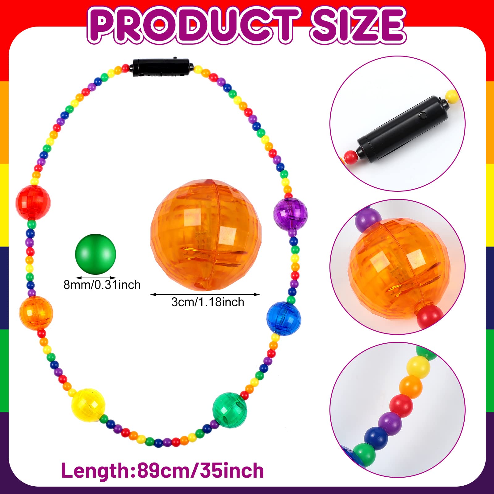 Karenhi 12 Pcs LGBT LED Rainbow Beaded Necklace Bulk Rainbow Gay Pride ...