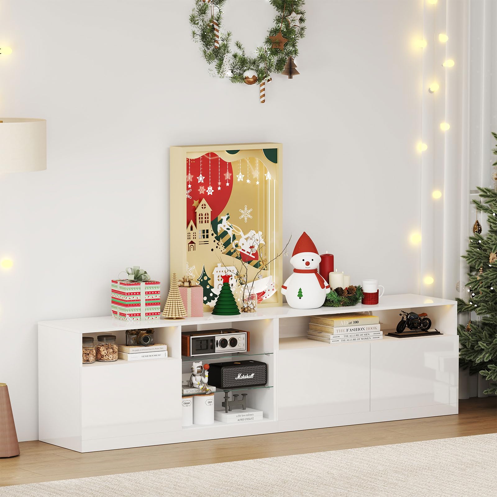 Amazon.com: Bonzy Home 85" High Gloss TV Stand with LED Lights, Modern ...