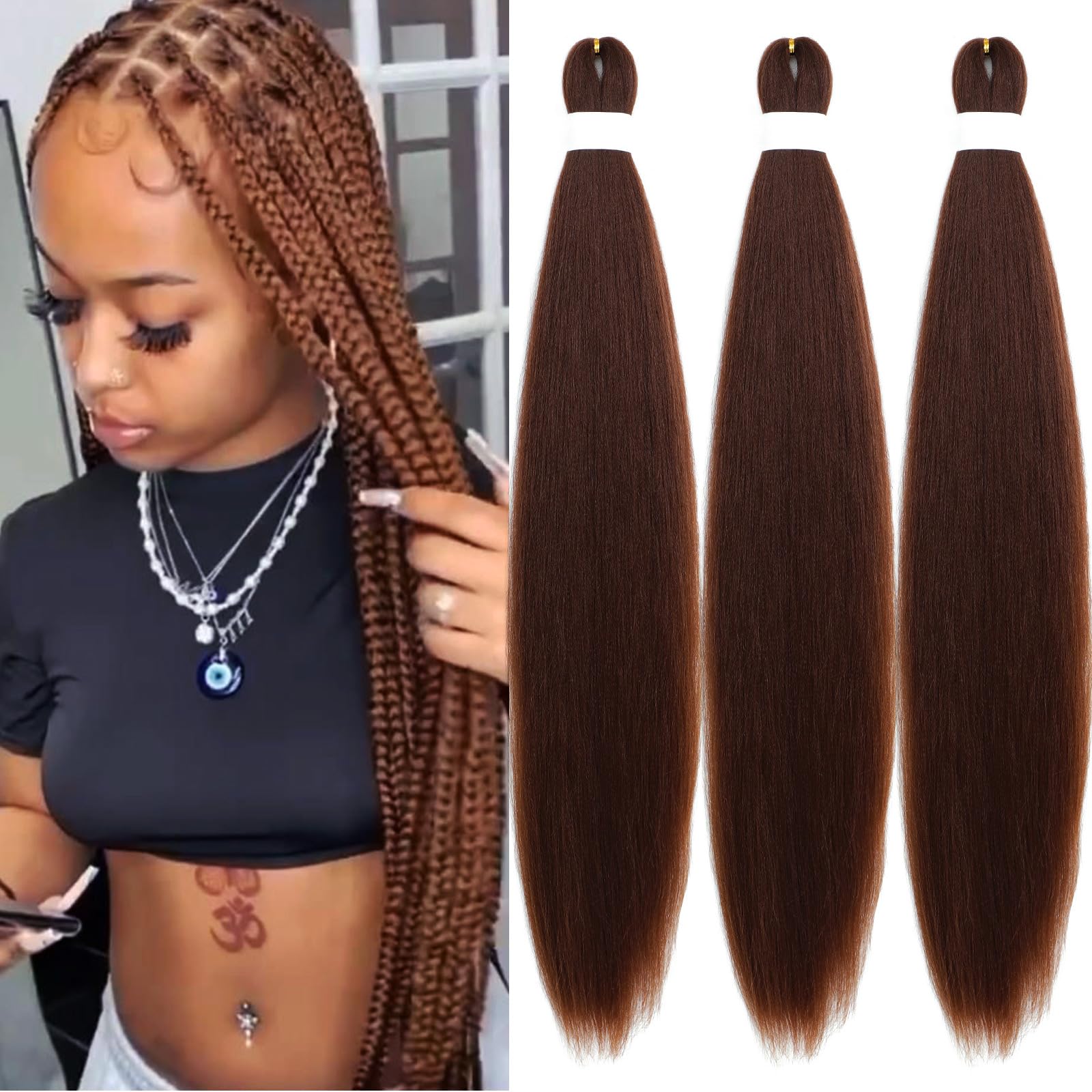 Amazon.com : Color 30 Brown Braiding Hair Pre Stretched Knotless ...