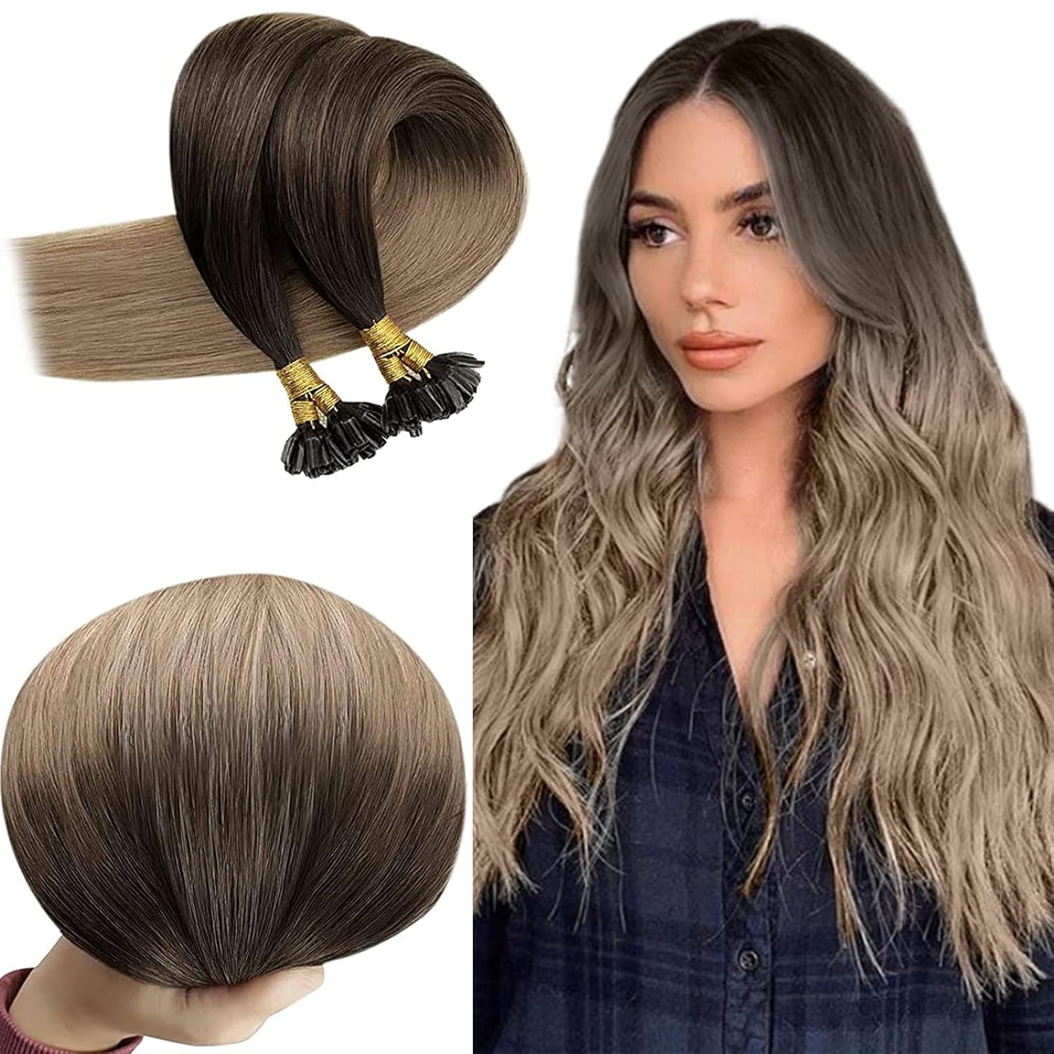Amazon.com : Balayage U Tip Hair Extensions Human Hair 22 Inch Dark ...