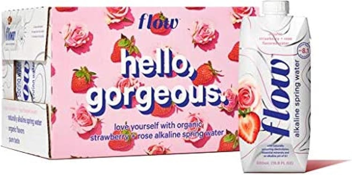 Flow Alkaline Spring Water, Organic Strawberry + Rose, 100% Natural ...