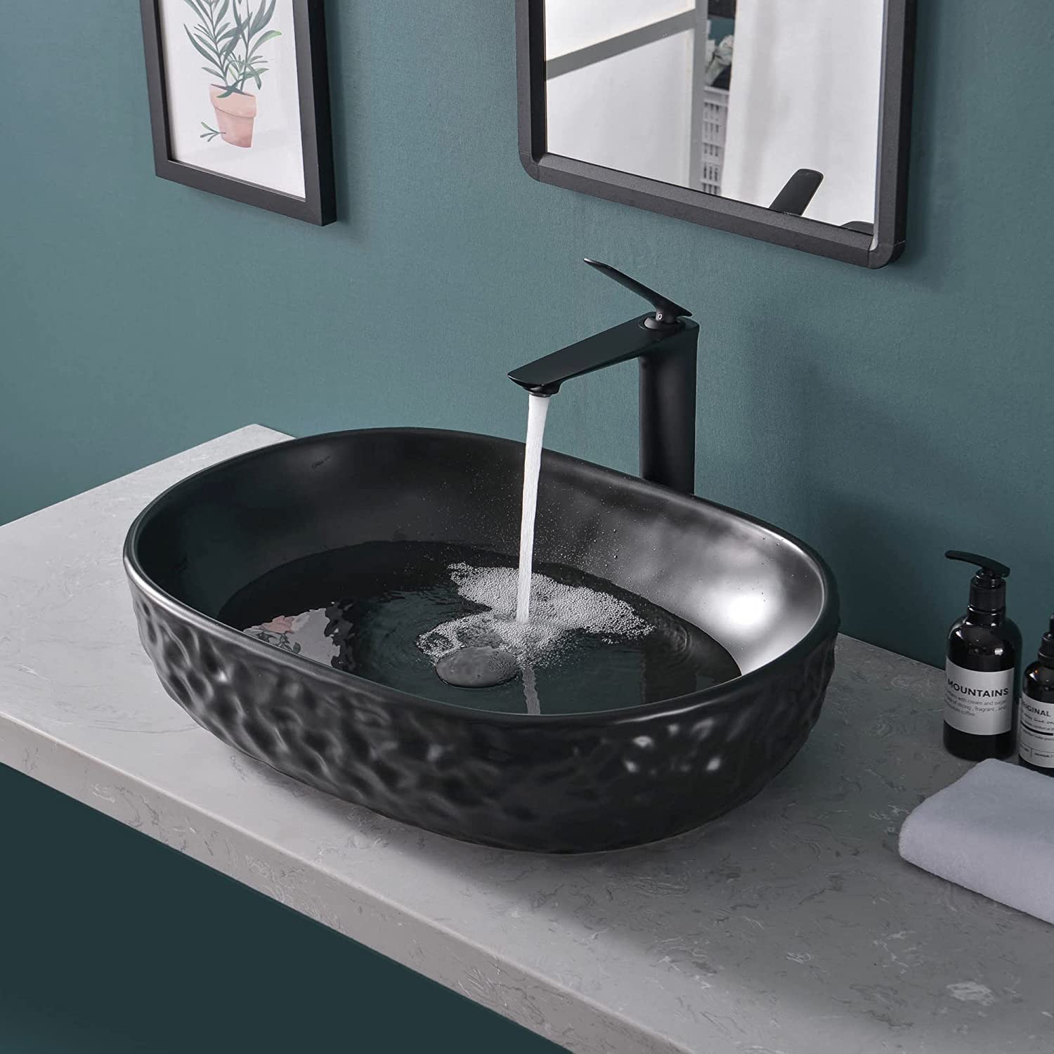 Davivy 23.5'' X 15.7'' Matte Black Oval Vessel Sink with Pop Up Drain ...