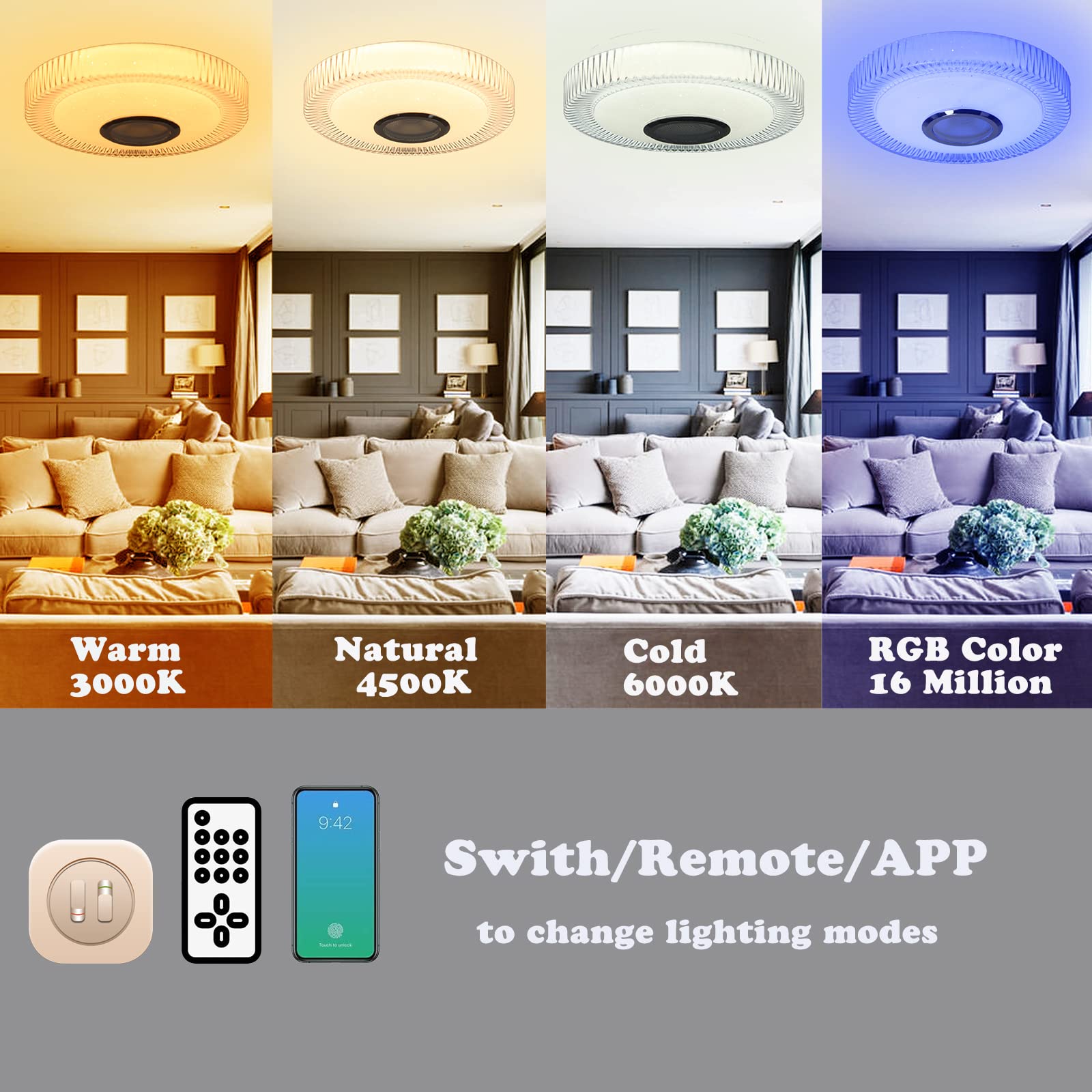 Snapklik.com : EXHOURME Bluetooth Speaker Ceiling Light 6000K Daylight ...
