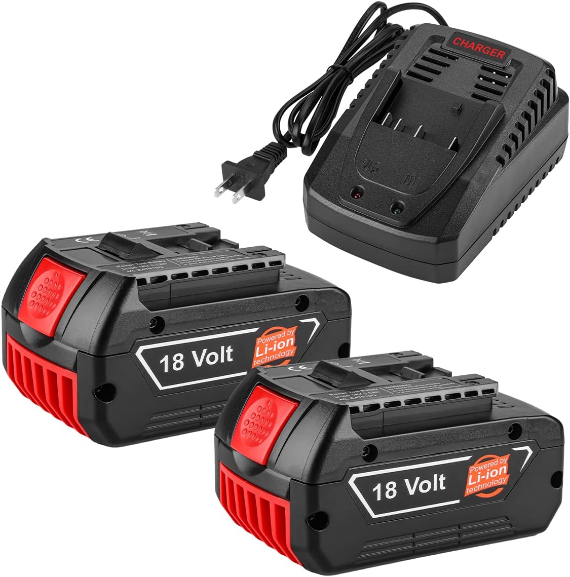 2Pack 18V 5.5Ah BAT620 Replace for Bosch 18Volt Battery and Charger ...