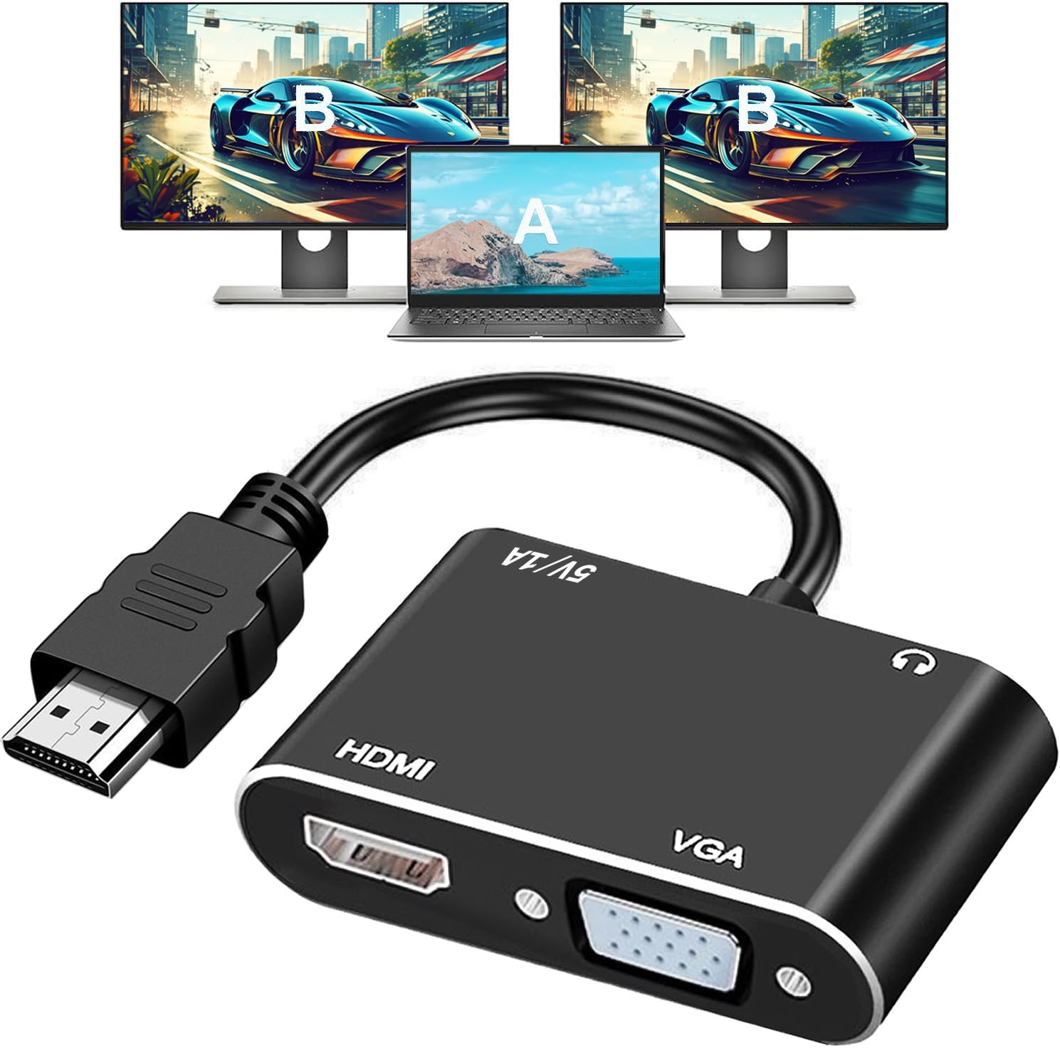 Amazon.com: AKWOR HDMI to VGA+HDMI Adapter for Dual Monitor, HDMI to VGA & HDMI Splitter 2-in-1 ...